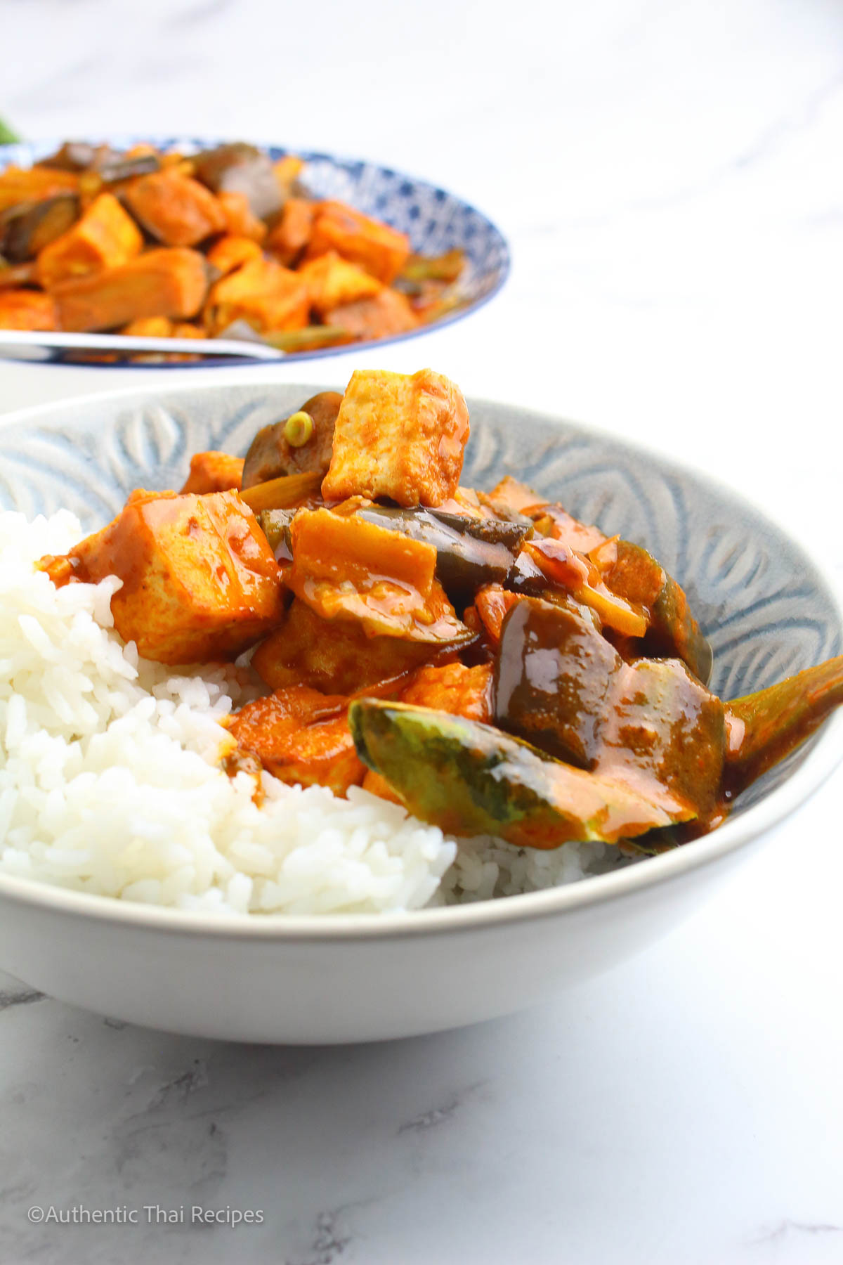 Tofu & Eggplant Red Curry Stir-Fry (Pad Ped) - Authentic Thai Recipes